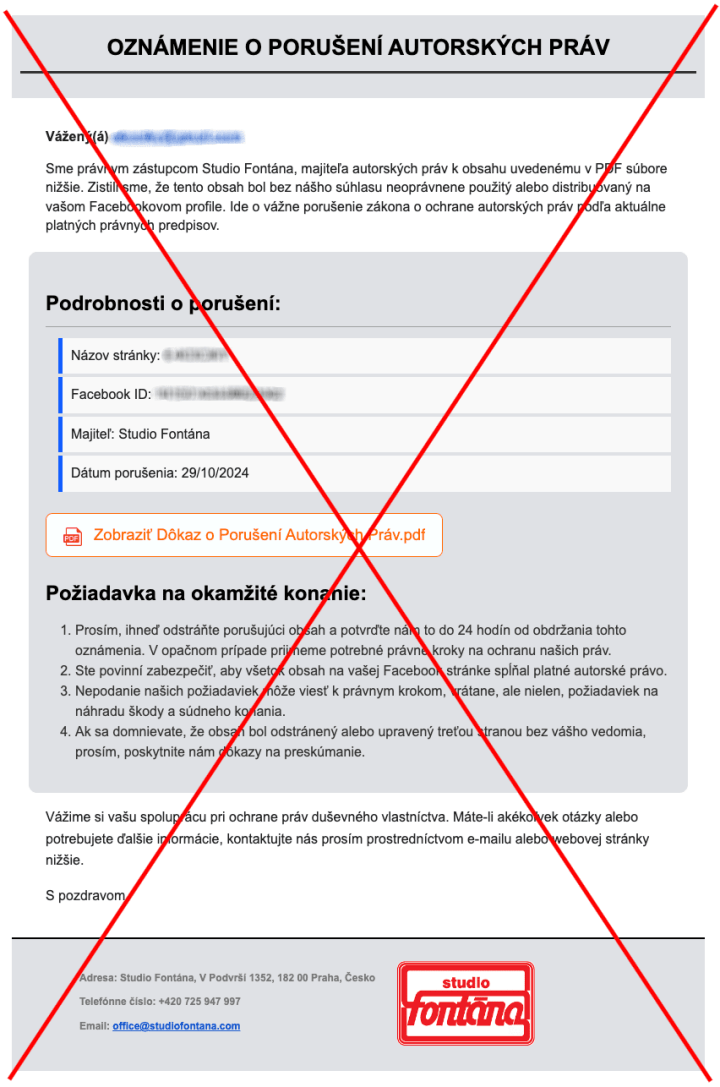 Production Music Representation Phishing warning | Studio Fontána